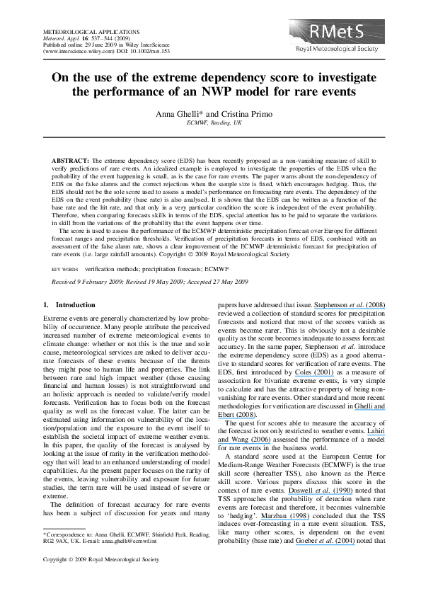 (PDF) On the use of the extreme dependency score to investigate the ...