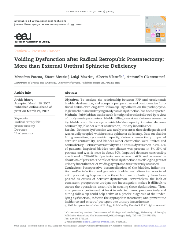 (PDF) Voiding Dysfunction after Radical Retropubic Prostatectomy: More ...