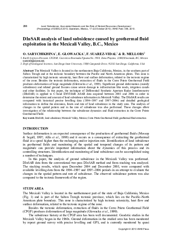 (PDF) DInSAR analysis of land subsidence caused by geothermal fluid ...