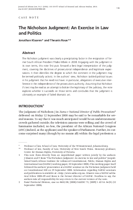 (PDF) The Nicholson Judgment: An Exercise in Law and Politics