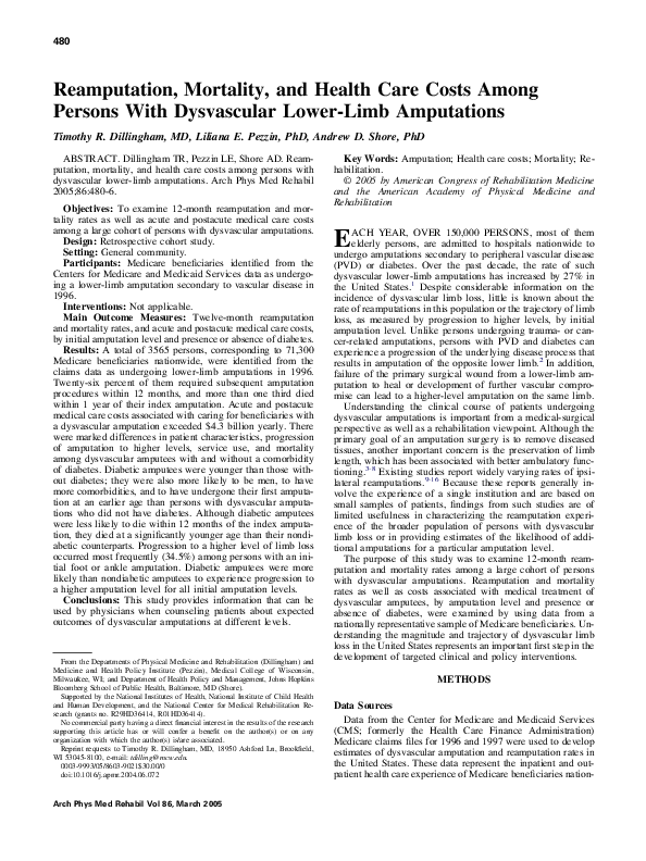 (PDF) Reamputation, mortality, and health care costs among persons with ...