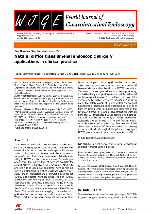 (PDF) Natural Orifice Translumenal Endoscopic Surgery (NOTES ...