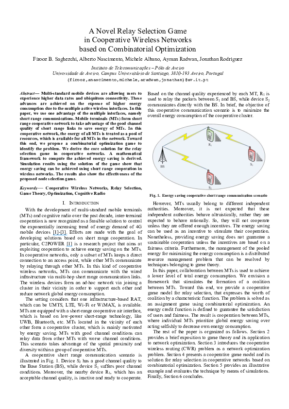 Pdf A Novel Relay Selection Game In Cooperative Wireless Networks Based On Combinatorial