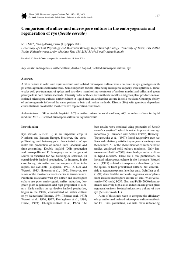 (PDF) Comparison of Anther and Microspore Culture in the Embryogenesis ...