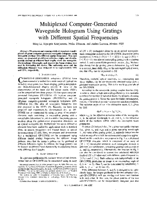 Pdf Multiplexed Computer Generated Waveguide Hologram Using Gratings
