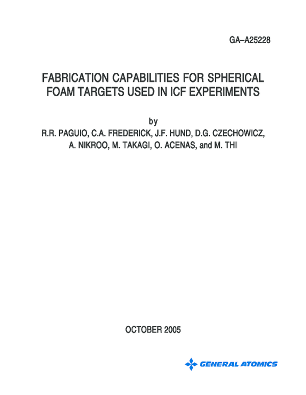 (PDF) Fabrication Capabilities for Spherical Foam Targets Used in ICF ...