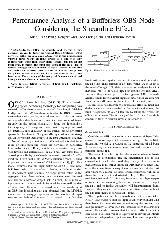 (PDF) Performance analysis of a bufferless OBS node considering the streamline effect