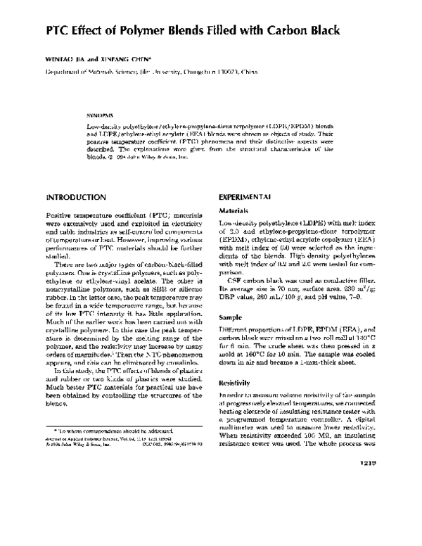 (PDF) PTC effect of polymer blends filled with carbon black