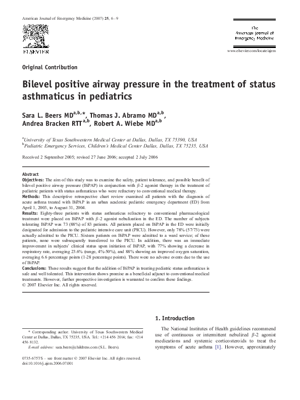 (PDF) Bilevel positive airway pressure in the treatment of status ...