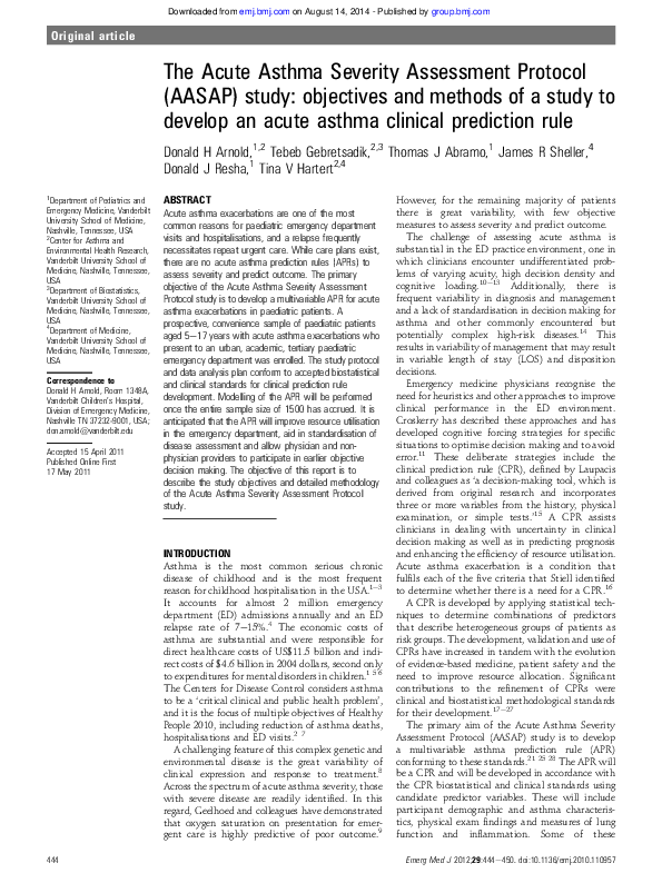 (PDF) The Acute Asthma Severity Assessment Protocol (AASAP) study ...