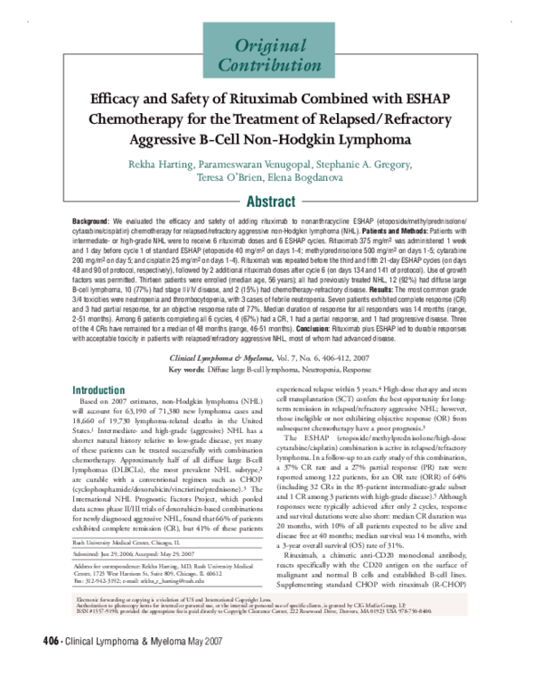(PDF) Efficacy and Safety of Rituximab Combined with ESHAP Chemotherapy ...
