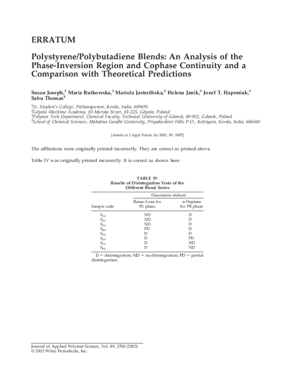 (PDF) Polystyrene/polybutadiene blends: An analysis of the phase ...