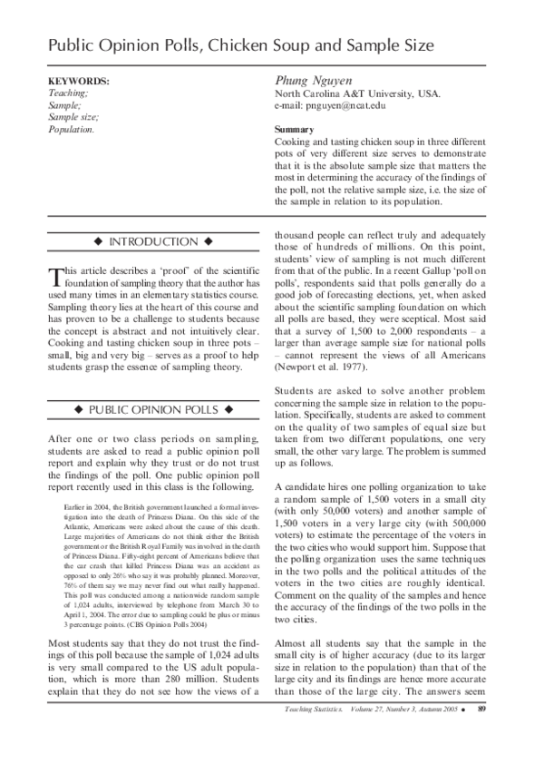 (PDF) Public Opinion Polls, Chicken Soup and Sample Size