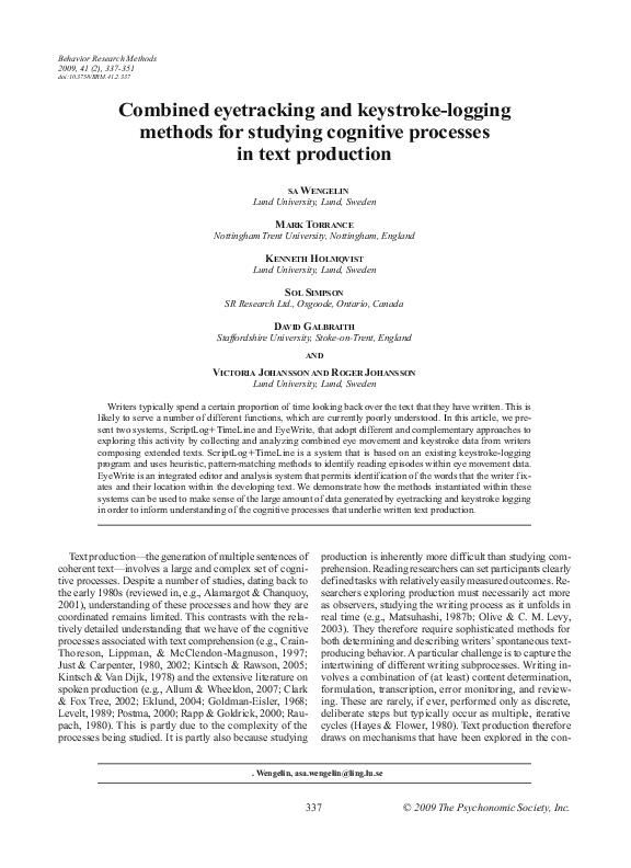 (PDF) Combined eyetracking and keystroke-logging methods for studying cognitive processes in ...
