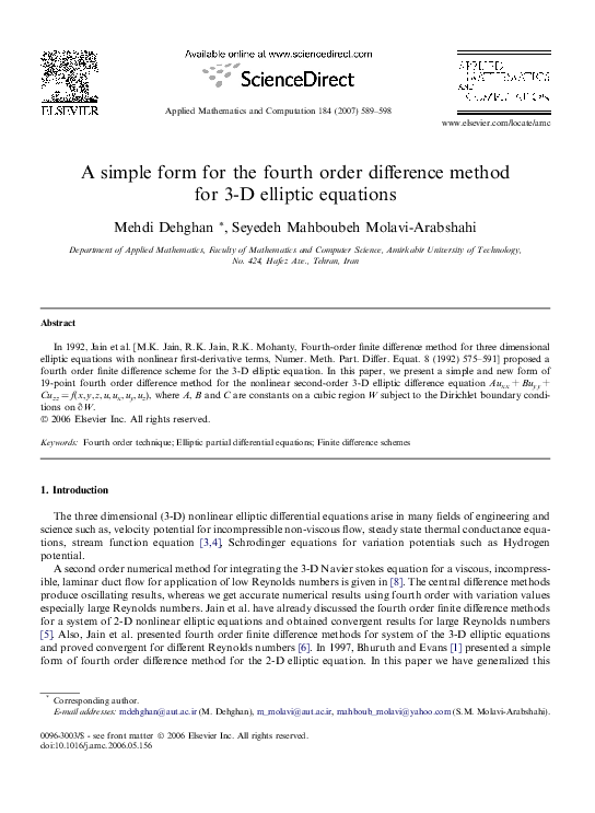 Pdf A Simple Form For The Fourth Order Difference Method For 3 D Elliptic Equations