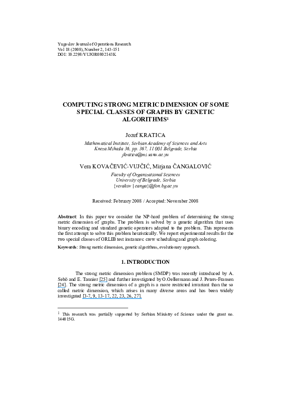 (PDF) Computing the metric dimension of graphs by genetic algorithms