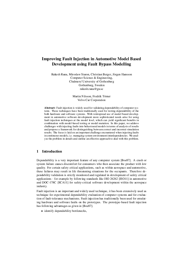 Pdf Improving Fault Injection In Automotive Model Based Development Using Fault Bypass Modeling