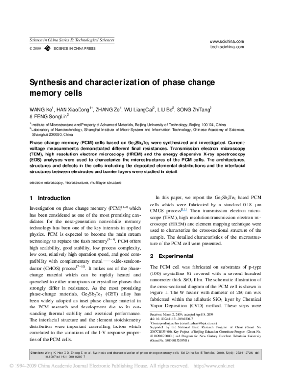 (PDF) Synthesis and characterization of phase change memory cells
