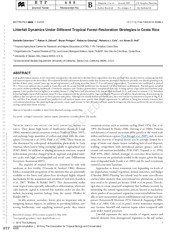 (PDF) Litterfall Dynamics Under Different Tropical Forest Restoration ...