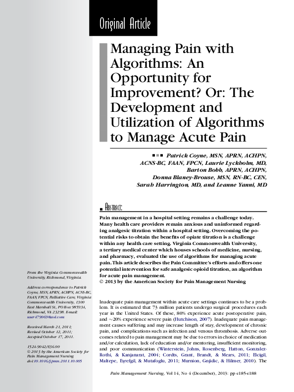 (PDF) Managing Pain with Algorithms: An Opportunity for Improvement? Or ...