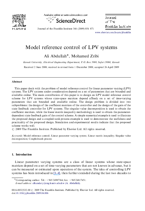 (PDF) Model reference control of LPV systems