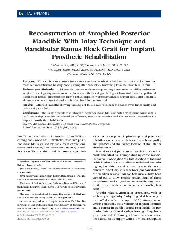 (PDF) Reconstruction of Atrophied Posterior Mandible With Inlay ...