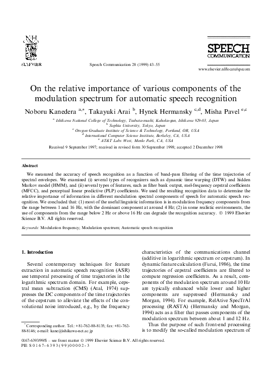 Pdf On The Relative Importance Of Various Components Of The Modulation Spectrum For Automatic