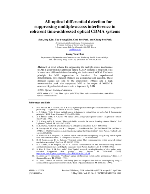 Pdf Optical Differential Detection For Mai Suppression