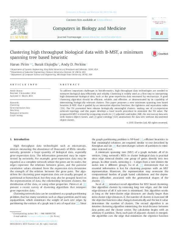(PDF) Clustering high throughput biological data with B-MST, a minimum spanning tree based heuristic