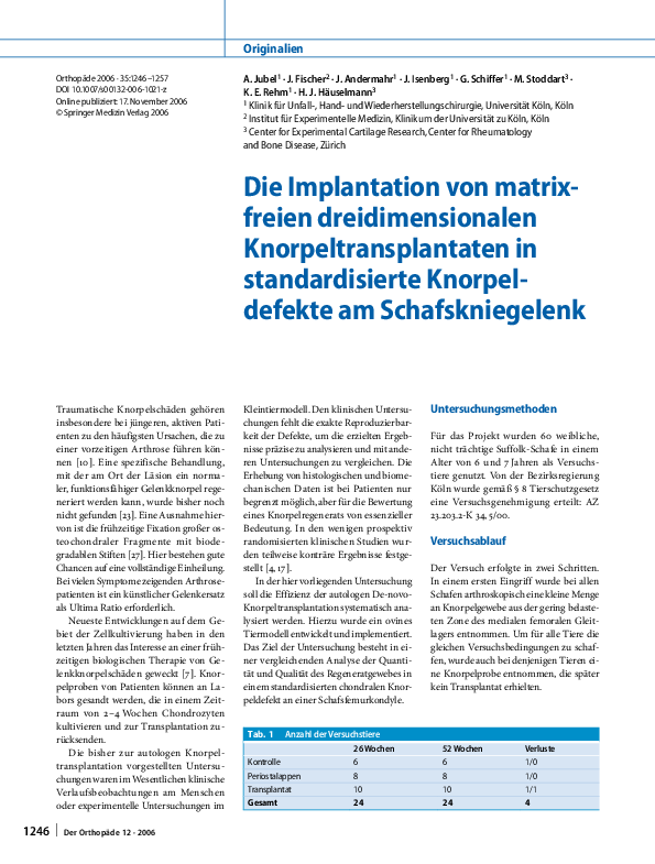 (PDF) Implantation of matrix-free cartilage transplants in standardized ...