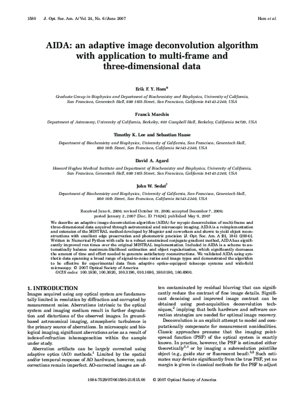 Pdf Aida An Adaptive Image Deconvolution Algorithm With Application To Multi Frame And Three 