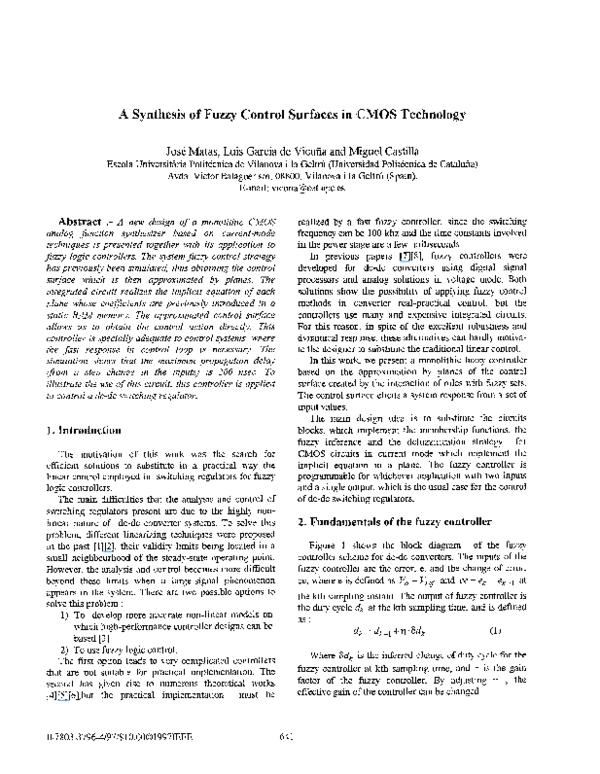 (PDF) A synthesis of fuzzy control surfaces in CMOS technology