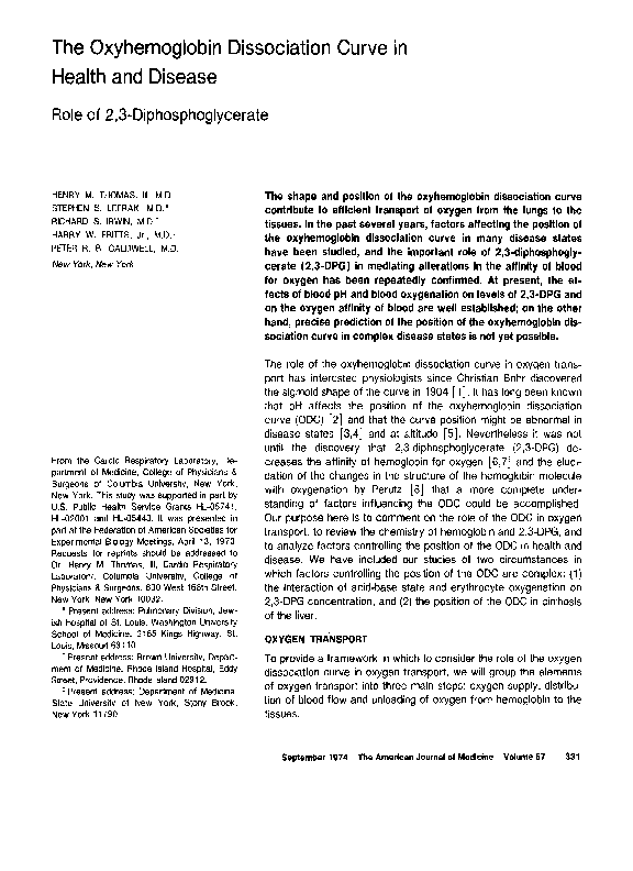 (PDF) The oxyhemoglobin dissociation curve in health and disease