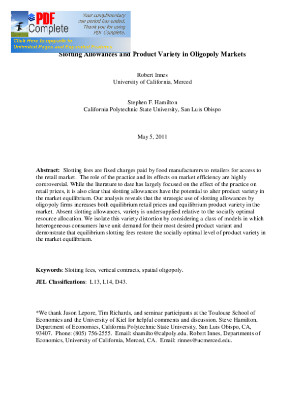 (PDF) Slotting Allowances and Product Variety in Oligopoly Markets ...
