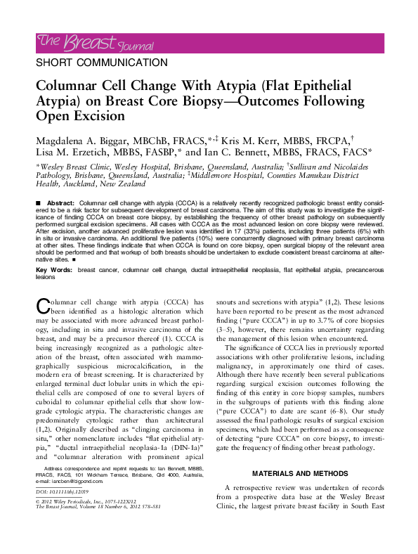 (PDF) Columnar Cell Change With Atypia (Flat Epithelial Atypia) on ...