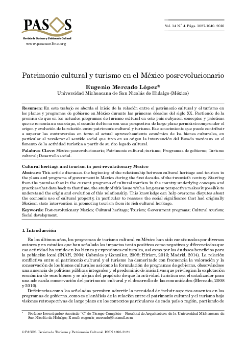 (PDF) Patrimonio cultural y turismo en el México posrevolucionario