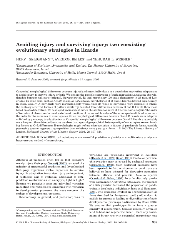 (PDF) Avoiding injury and surviving injury: two coexisting evolutionary ...