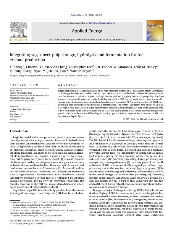 (PDF) Integrating sugar beet pulp storage, hydrolysis and fermentation ...