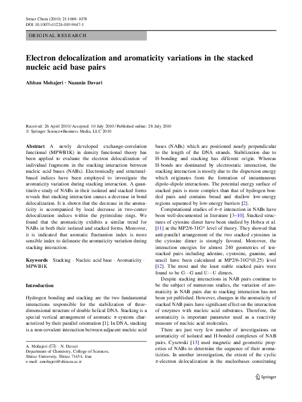 (PDF) Electron delocalization and aromaticity variations in the stacked ...