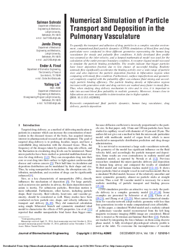 (PDF) Numerical Simulation of Particle Transport and Deposition in the ...