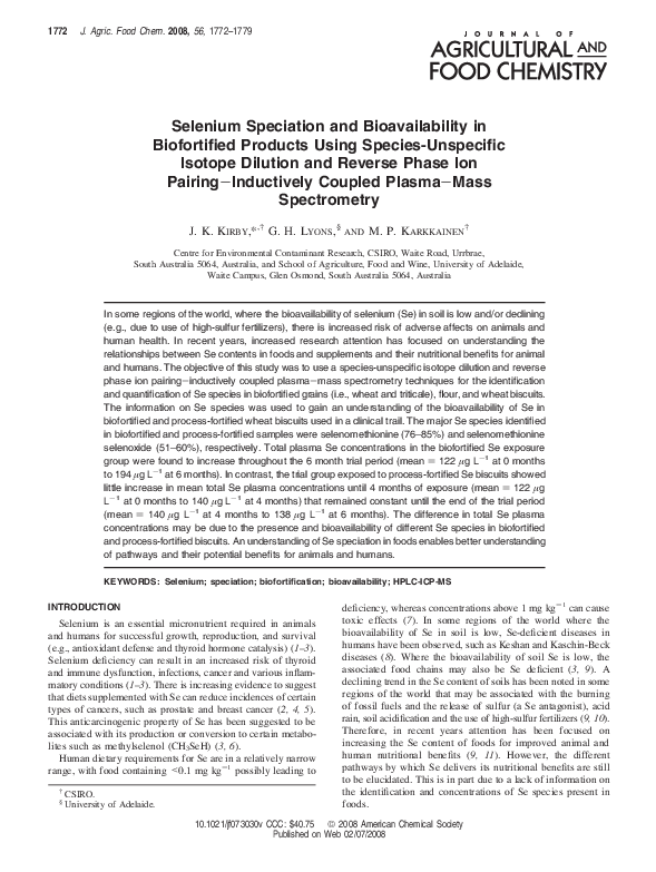 (PDF) Selenium Speciation and Bioavailability in Biofortified Products Using Species-Unspecific ...