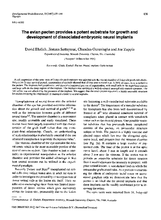 (PDF) The avian pecten provides a potent substrate for growth and ...