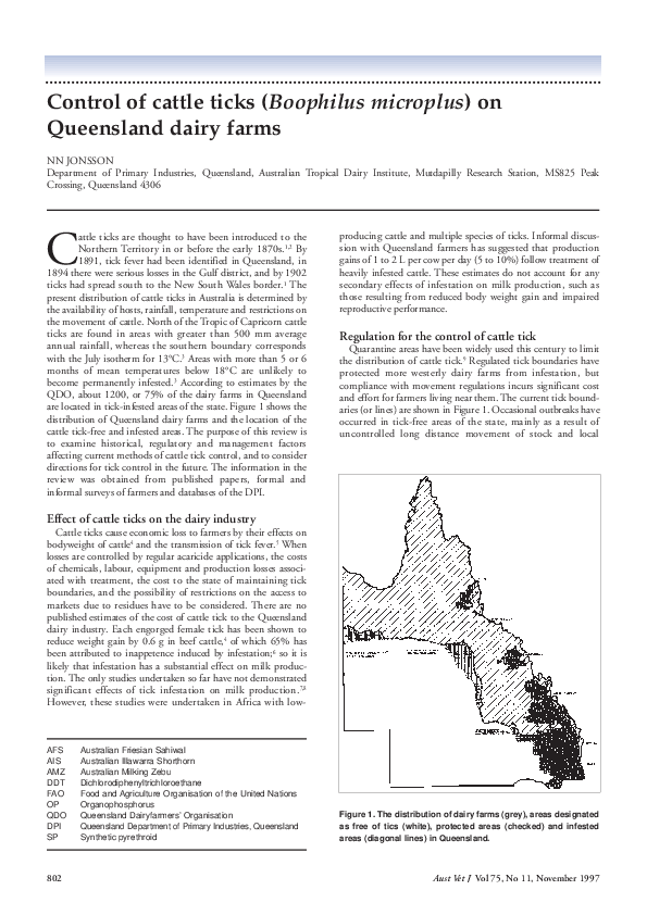 (PDF) Control of cattle ticks (Boophilus microplus) on Queensland dairy ...