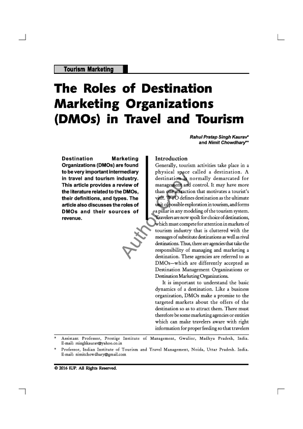 (PDF) The roles of destination marketing organizations (DMOs) in travel ...