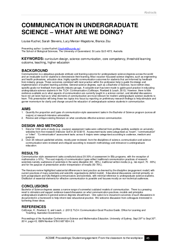 (PDF) Communication in Undergraduate Science - What are we doing?