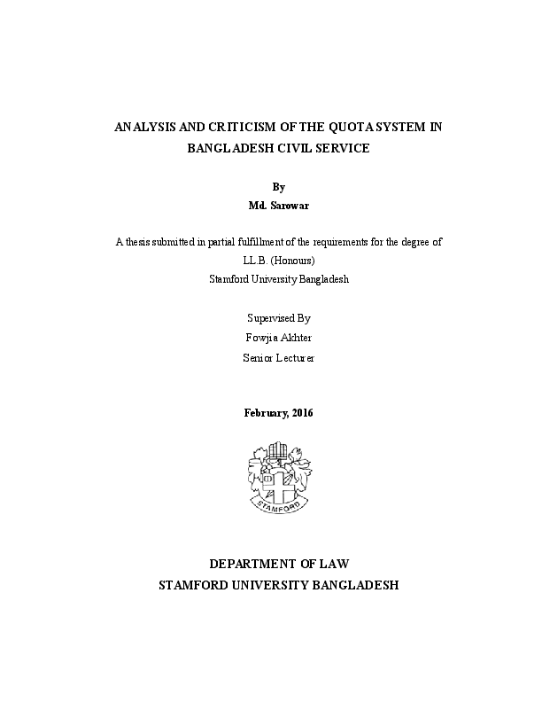 (DOC) ANALYSIS AND CRITICISM OF THE QUOTA SYSTEM IN BANGLADESH CIVIL ...