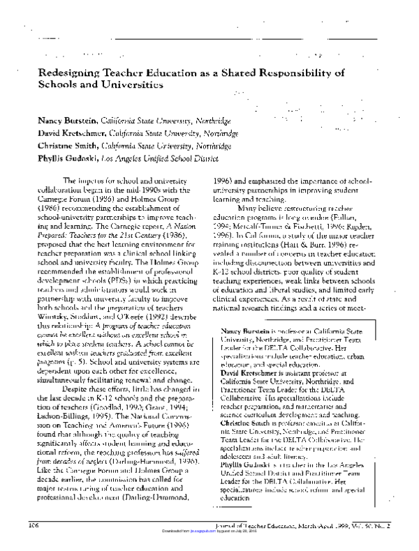 (PDF) Redesigning Teacher Education as a Shared Responsibility of ...