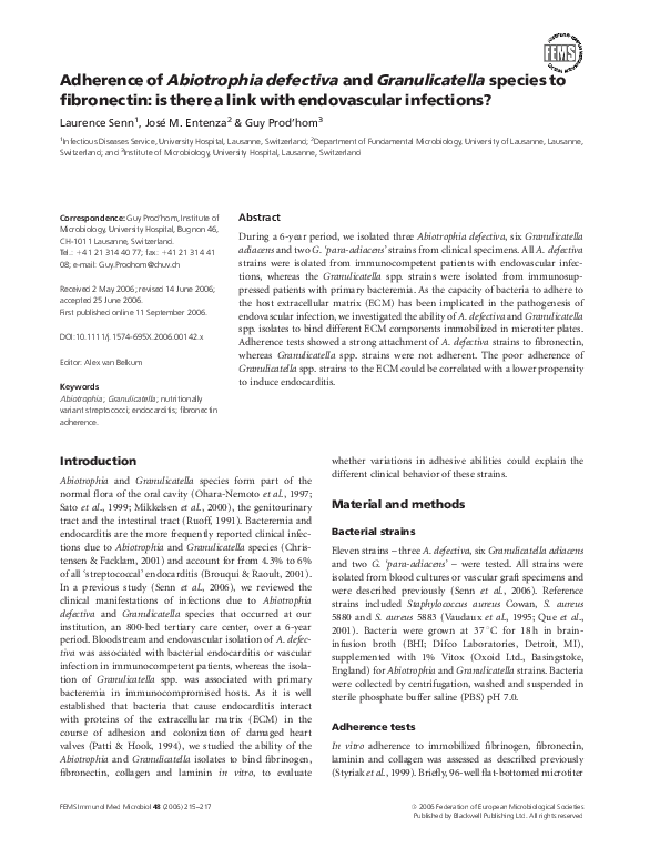 (PDF) Adherence of Abiotrophia defectiva and Granulicatella species to ...