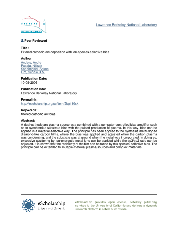 (PDF) Filtered cathodic arc deposition with ion-species-selective bias