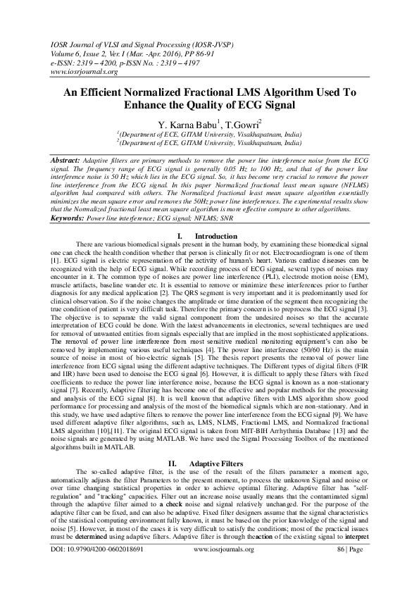 Pdf An Efficient Normalized Fractional Lms Algorithm Used To Enhance